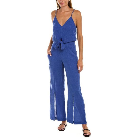 Vix | Swim | Vix Womens Solid Nora Linenblend Jumpsuit Blue | Poshmark
